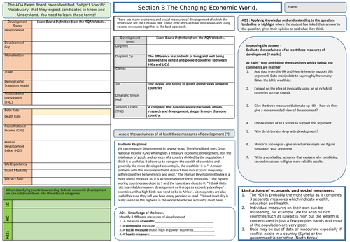 Double Sided A3 Revision Sheet - AQA 9-1 The Changing Economic World ...