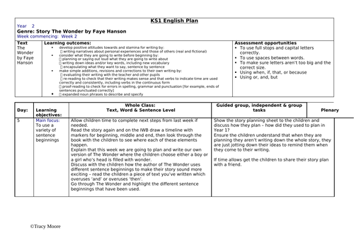 The Wonder Year two 8 day English plan | Teaching Resources
