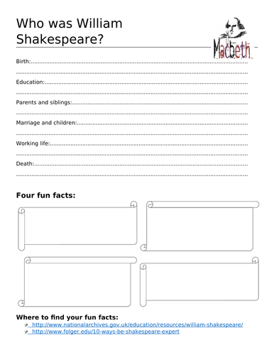 Macbeth Pre Reading Worksheet