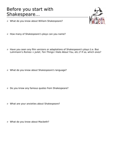 Macbeth pre-reading activities | Teaching Resources