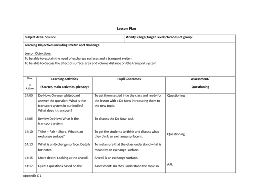 Exchange Surfaces and Transport systems | Teaching Resources