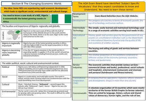 GCSE AQA 9-1 : Nigeria Case Study, Economic World, Knowledge Organiser ...