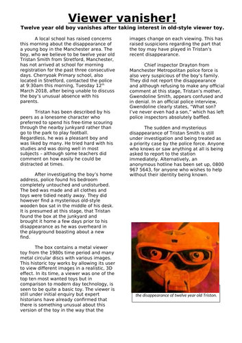 Newspaper report. Viewer by Gary Crew, Shaun Tan | Teaching Resources