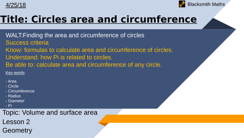 Area and circumference of circles lesson | Teaching Resources