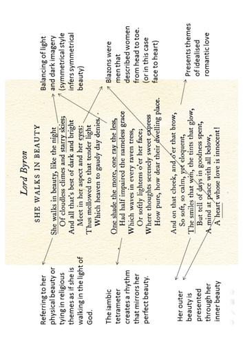 Analysis of She Walks In Beauty by Byron | Teaching Resources