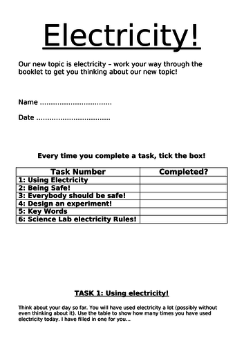 Electricity Class/Homework Booklet - (KS3) Electricity | Teaching Resources