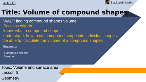 Volume of compound shapes lesson | Teaching Resources