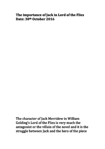 Lord of flies Grade 9 essays | Teaching Resources