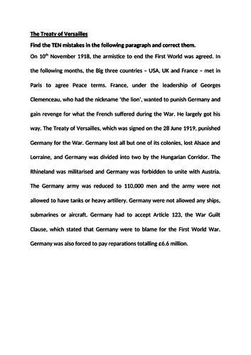 Germany and the Treaty of Versailles | Teaching Resources