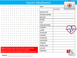 First Aid Injuries #2 Wordsearch Sheet Starter Activity Keywords Cover ...