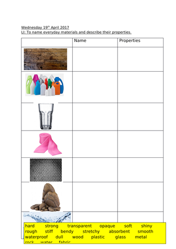 Year 1 Science - name and describe materials | Teaching Resources