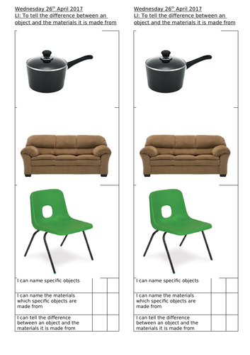 Year 1 Science - difference between an object and the materials it is ...