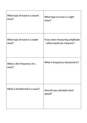 Waves revision flashcards for KS3, AQA 7-11 curriculum | Teaching Resources