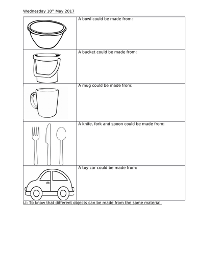 Year 1 Science - different objects can be made from the same material ...