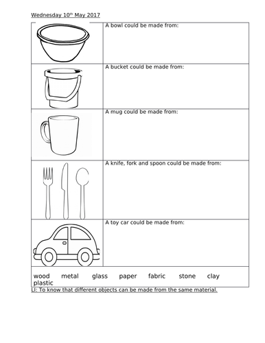 Year 1 Science Different Objects Can Be Made From The Same Material