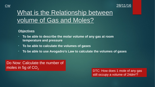 The relationship between volume of gas and moles | Teaching Resources