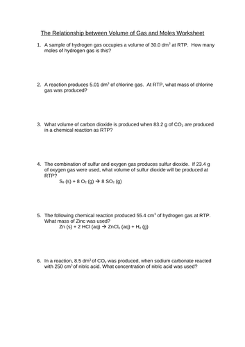The relationship between volume of gas and moles | Teaching Resources