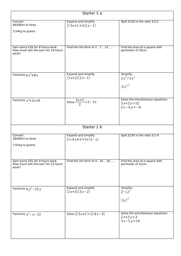 GCSE foundation starters | Teaching Resources
