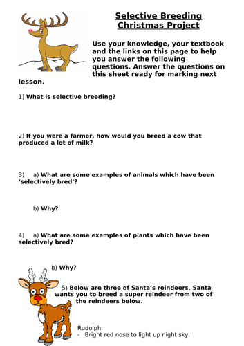 Selective Breeding Christmas Reindeer (Activity/Homework Project ...