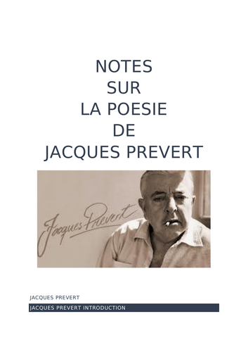 Jacques Prevert: Notes on his poetry | Teaching Resources