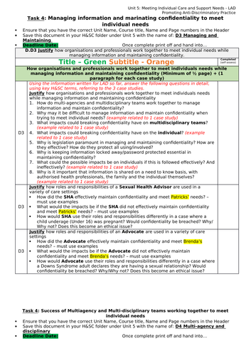 *New* L3 Unit 5 Meeting Individual Care and Support Needs Learning Aim ...