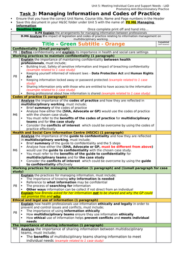 *New* L3 Unit 5 Meeting Individual Care and Support Needs Learning Aim ...