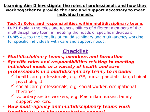 *New* L3 Unit 5 Meeting Individual Care and Support Needs Learning Aim ...