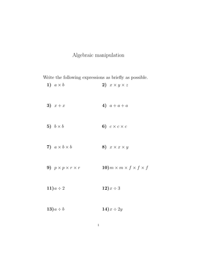 Algebraic manipulation worksheet (with solutions) | Teaching Resources