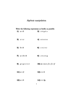 Algebraic manipulation worksheet (with solutions) | Teaching Resources