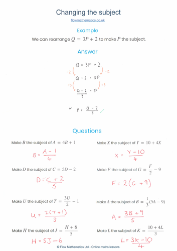 Changing the subject worksheet. | Teaching Resources