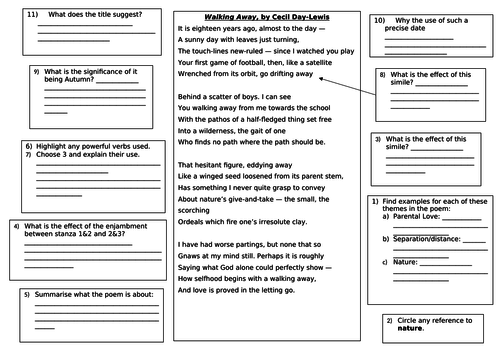 REVISION WORKSHEETS - LOVE AND RELATIONSHIP POETRY AQA | Teaching Resources
