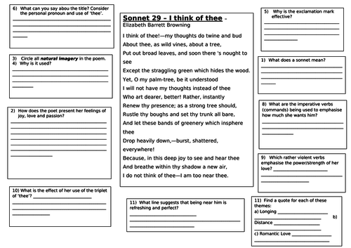 REVISION WORKSHEETS - LOVE AND RELATIONSHIP POETRY AQA | Teaching Resources