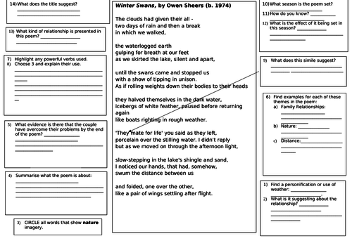 REVISION WORKSHEETS - LOVE AND RELATIONSHIP POETRY AQA | Teaching Resources