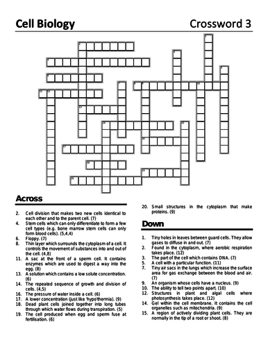 B1 Cell Biology Glossary and 3 crosswords (AQA 9-1 GCSE Science ...