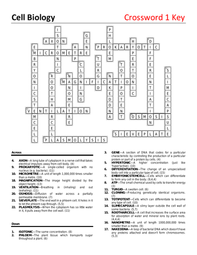 B1 Cell Biology Glossary and 3 crosswords (AQA 9-1 GCSE Science ...