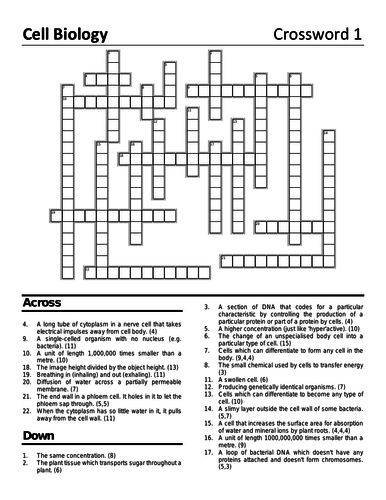 B1 Cell Biology Glossary and 3 crosswords (AQA 9-1 GCSE Science ...