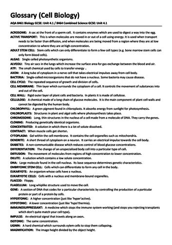 B1 Cell Biology Glossary and 3 crosswords (AQA 9-1 GCSE Science ...