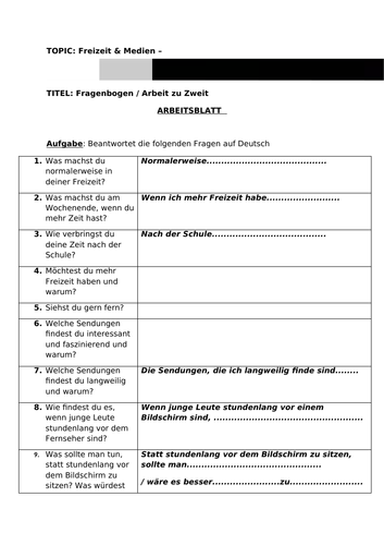 FREIZEIT UND MEDIEN GRUPPENARBEIT | Teaching Resources