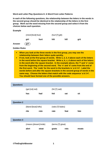 Verbal Reasoning Worksheets | Teaching Resources