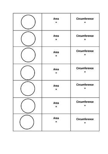 SK18Maths Circles Matching Task - Area, Perimeter, Circumference ...
