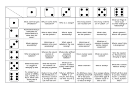 Radioactivity Revision Questions Dice Game | Teaching Resources