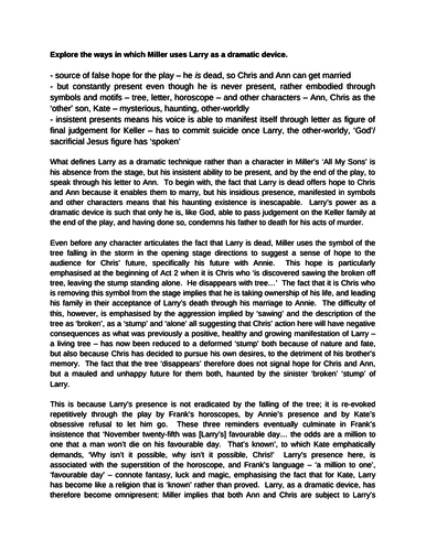 All My Sons Example Essay - Larry as a Dramatic Device | Teaching Resources