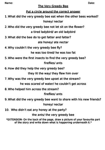The Very Greedy Bee Resources KS1 | Teaching Resources
