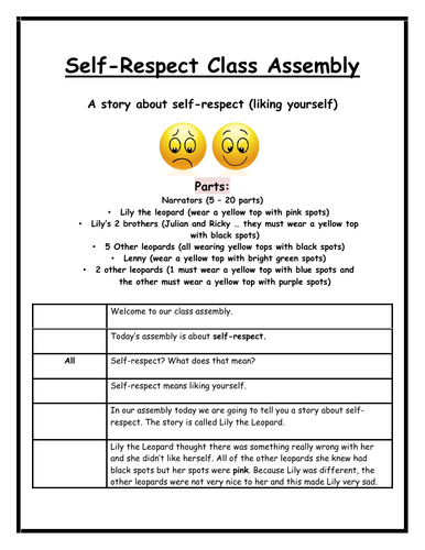 Class Assembly: Liking yourself (self-respect) | Teaching Resources