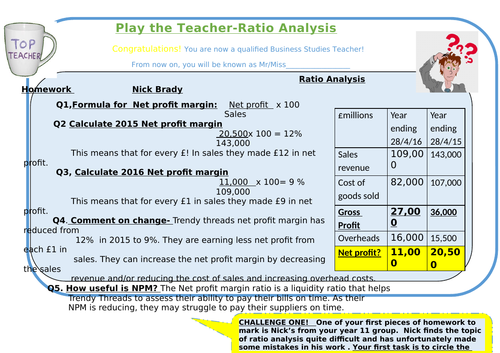 Profitability ratios. Play the teacher! | Teaching Resources
