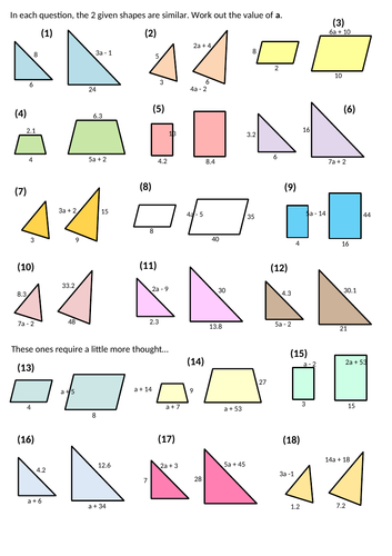 Similar Shapes and Linear Equations | Teaching Resources