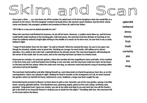 Skim and scan sheets | Teaching Resources