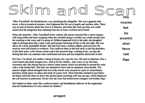 Skim and scan sheets | Teaching Resources