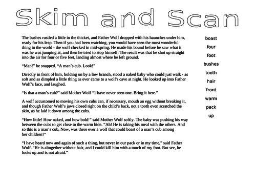 Skim and scan sheets | Teaching Resources