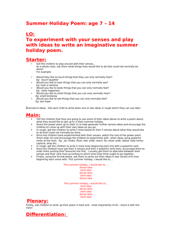 How to Write an Imaginative Summer Holiday Poem KS2/3 (lesson plan and ...